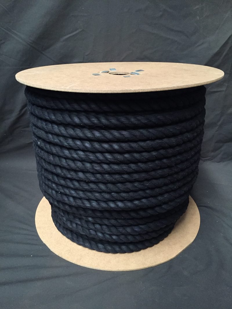 COTTON ROPE BLACK 16MM X 100MTR REEL - Splicing & Cutting