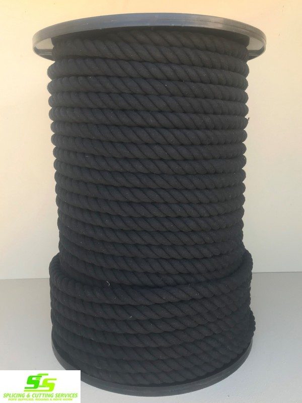 POLYESTER DOUBLE BRAID 20MM X 100MTR Solid BLACK - Splicing & Cutting